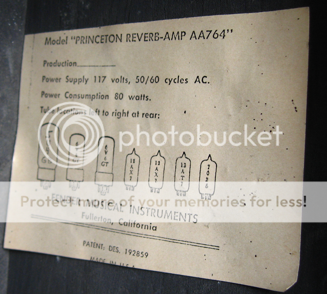 Princeton Reverb Tube Chart